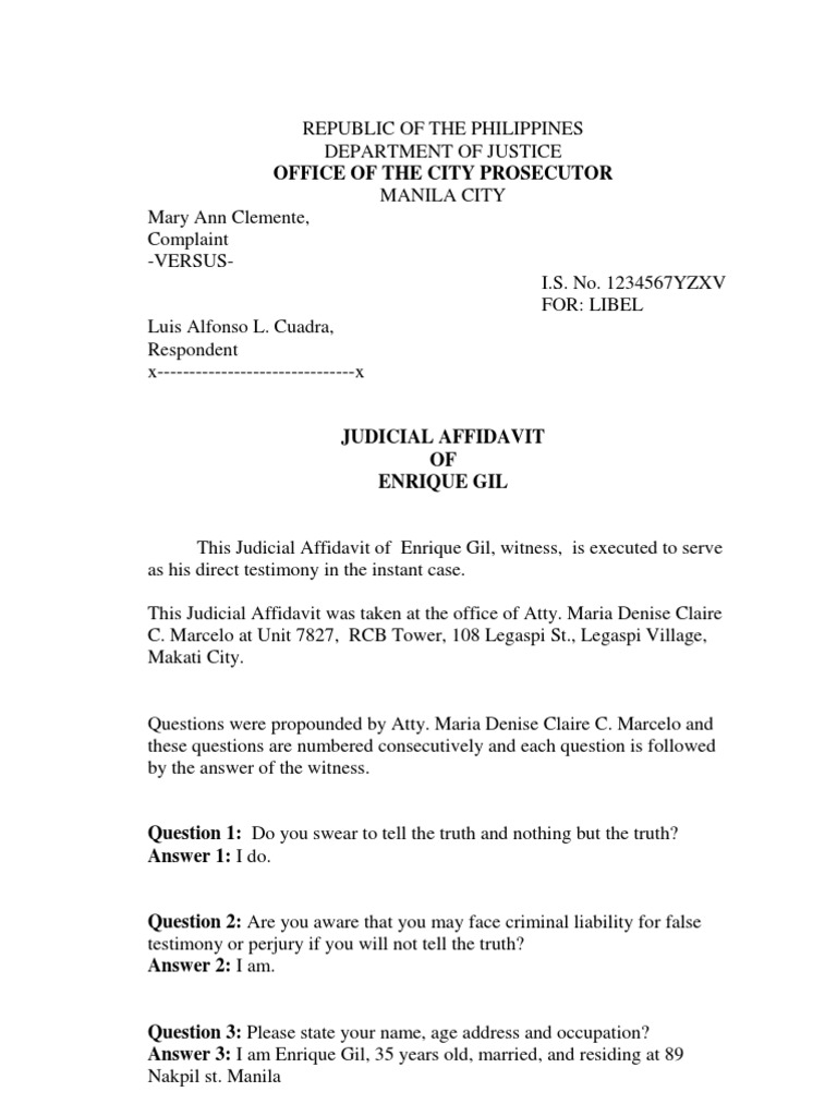 Sample of a Judicial Affidavit | Perjury | Judiciaries