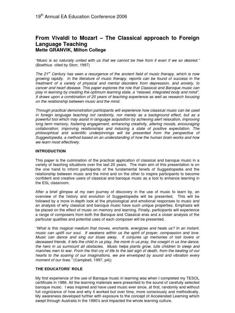 The Lozanov Method | PDF | Concerto | Second Language Acquisition