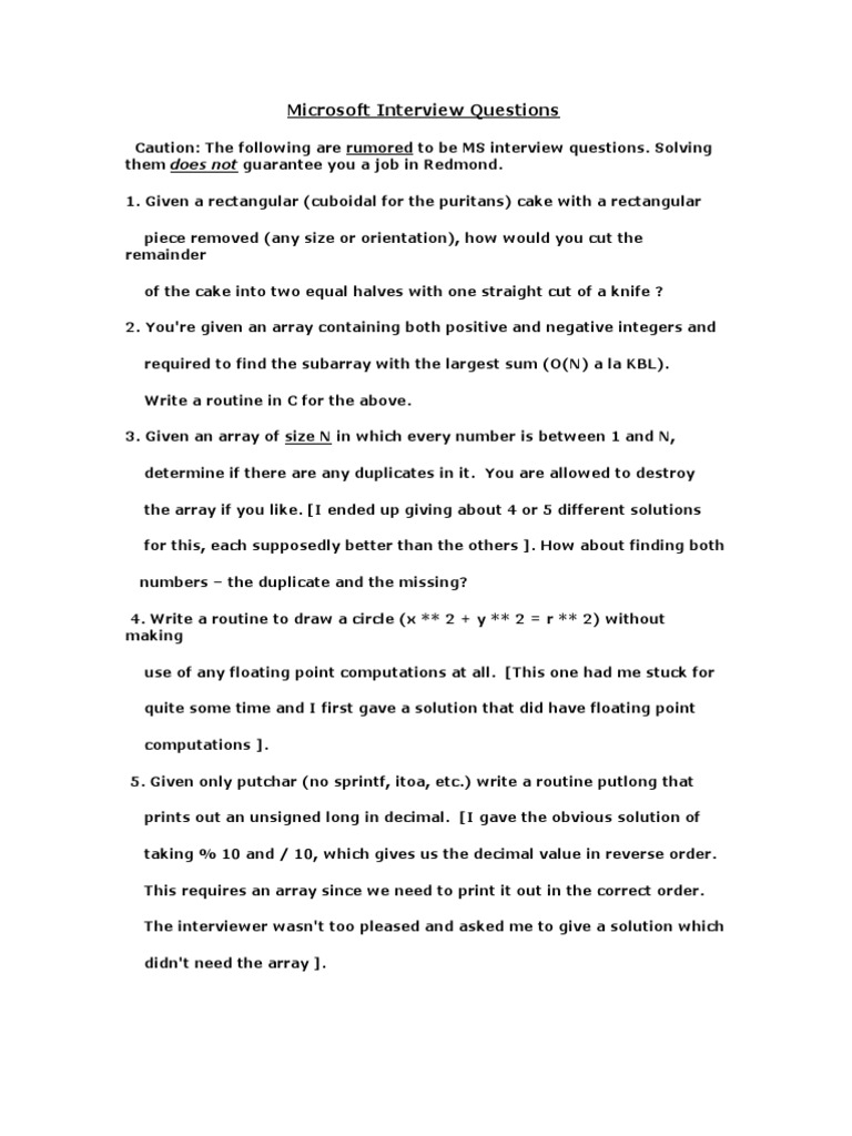 Microsoft Interview Questions | PDF | Pointer (Computer Programming) | C (Programming Language)