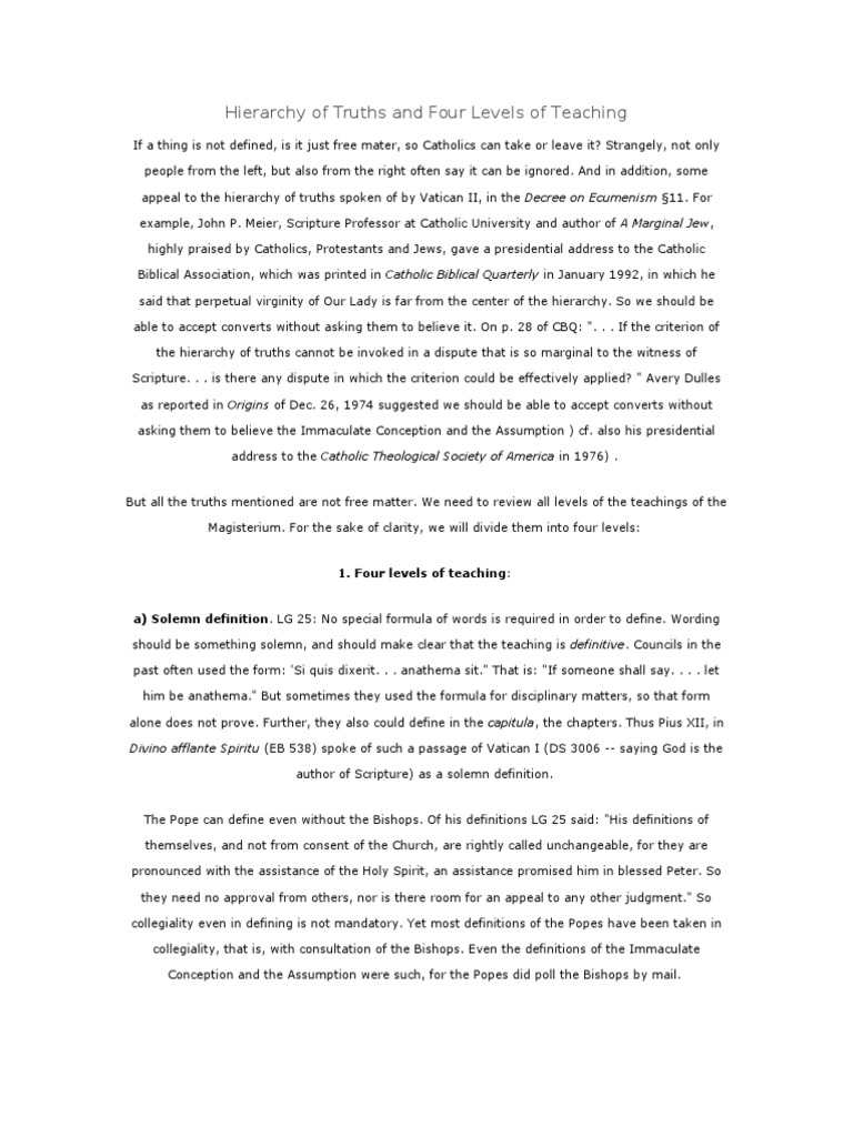 Levels of Catholic Teaching Explained | PDF | Pope | Catholic Church