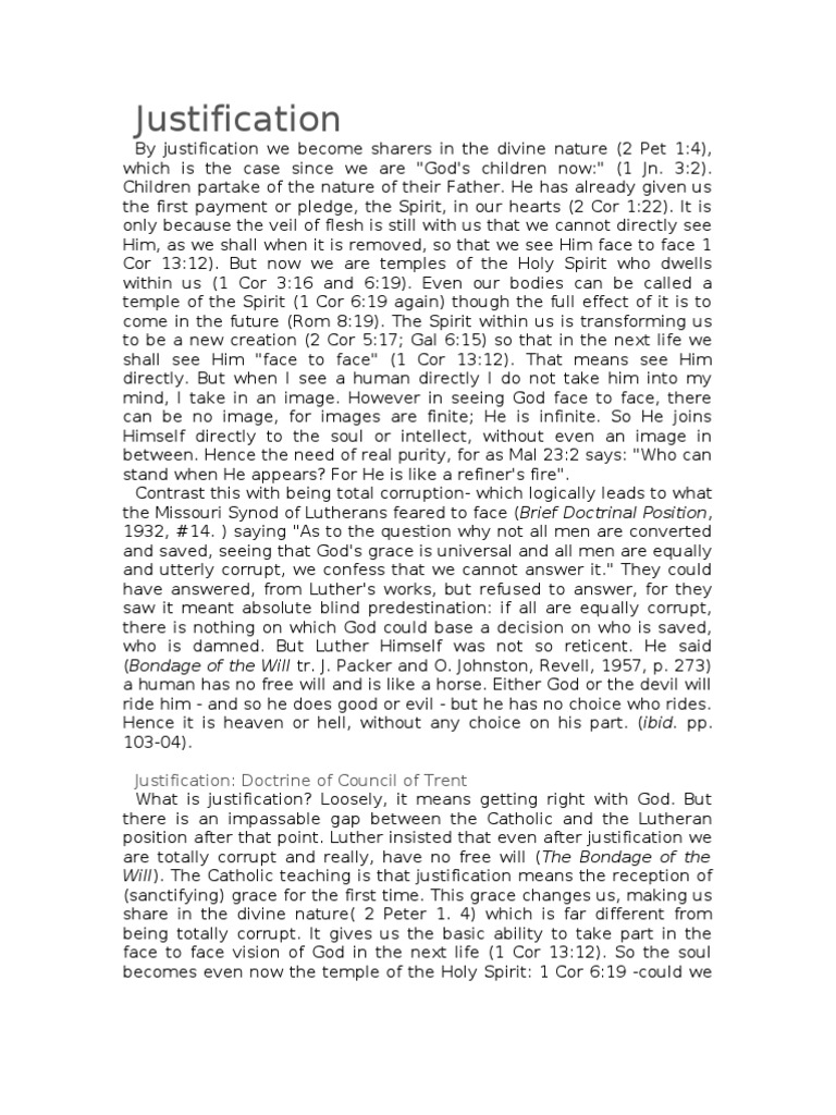 Justification: Justification: Doctrine of Council of Trent | PDF | Justification (Theology ...