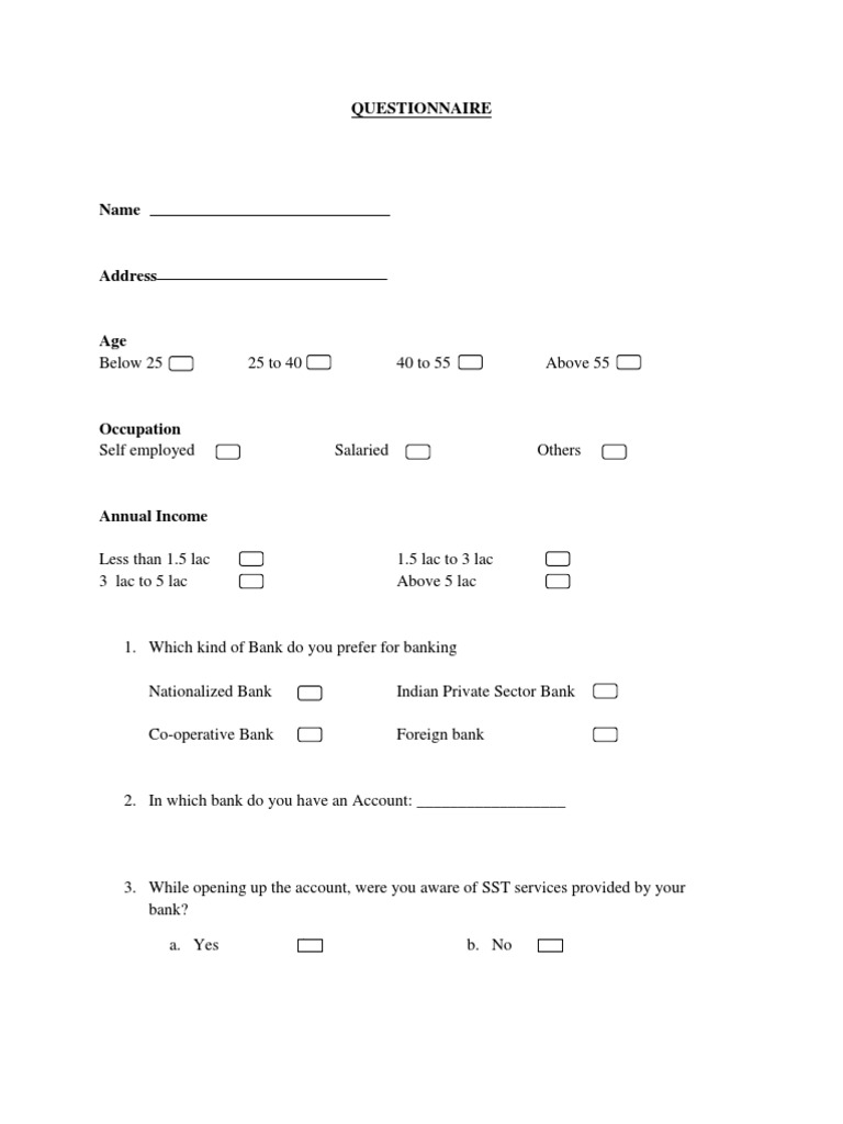 Questionnaire Bank Preference | PDF | Debit Card | Banks