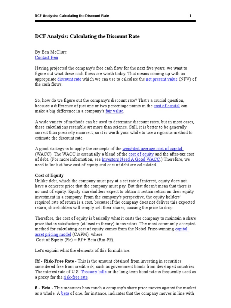 DCF Analysis Calculating The Discount Rate | PDF | Cost Of Capital ...