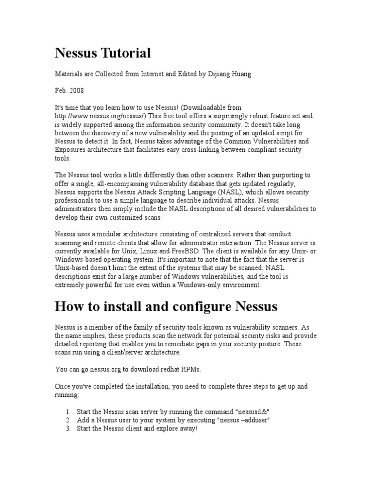 Nessus Tutorial | PDF | Vulnerability (Computing) | Information Security