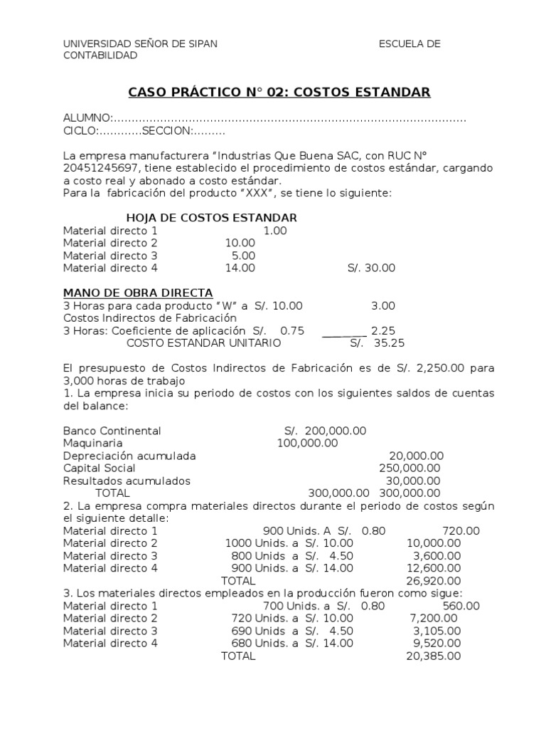 Caso Practico Costos Estandar 2 | PDF | Costo | Presupuesto