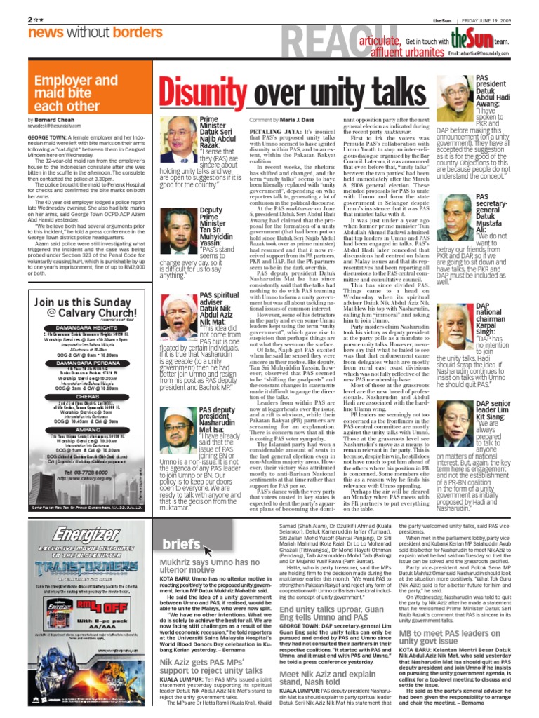 Thesun 2009-06-19 Page02 Disunity Over Unity Talks | PDF | Malaysia ...
