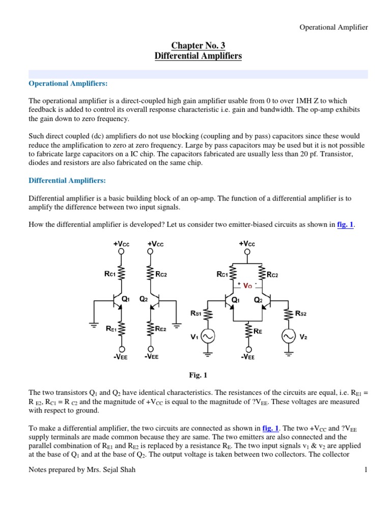 Differential Amplifier PDF | PDF | Operational Amplifier | Amplifier