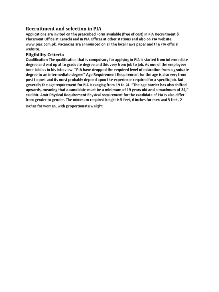 Recruitment and Selection in PIA | PDF | Recruitment | Flight Attendant