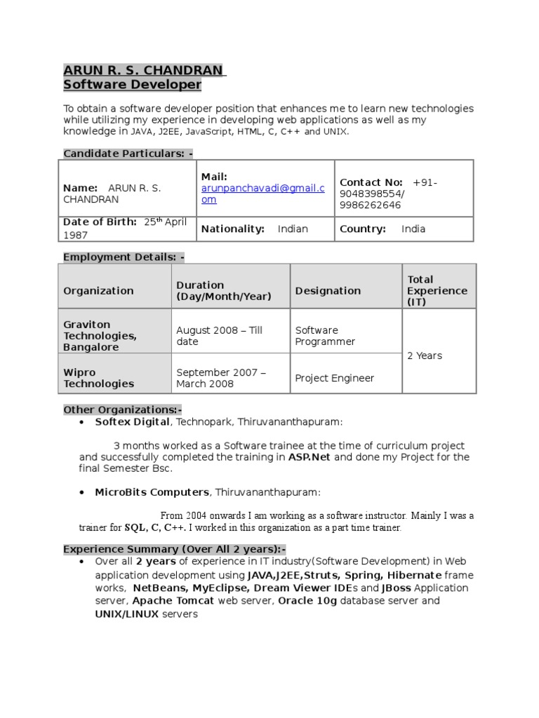 Resume Arun | Download Free PDF | Net Beans | Applications & Software