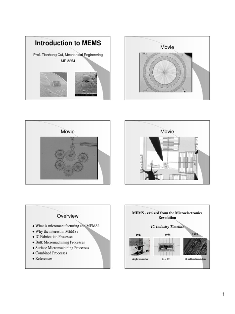 Lecture 01 Introduction To MEMS - New | PDF | Microelectromechanical ...