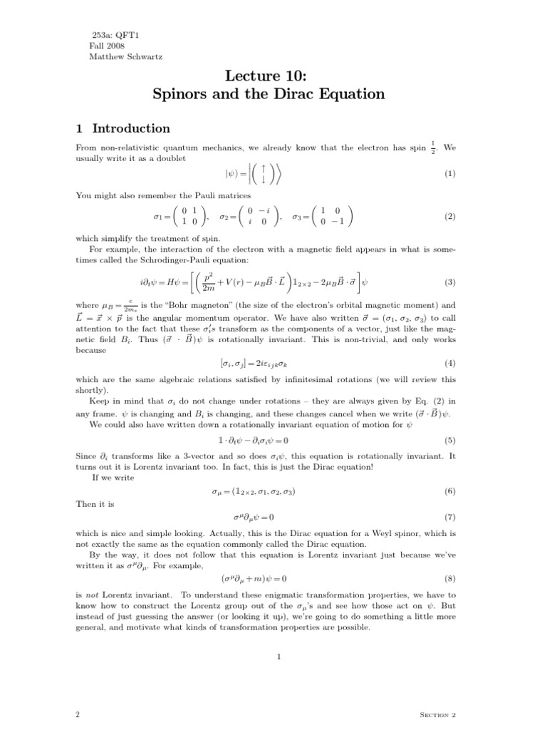 Spinors and The Dirac Equation | PDF | Spin (Physics) | Metric Geometry