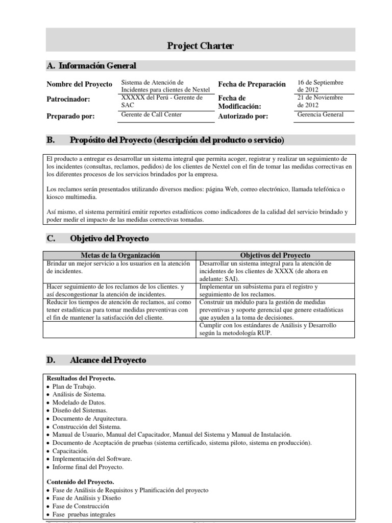 Project Charter Modelo | PDF | Ingeniería de software | Software