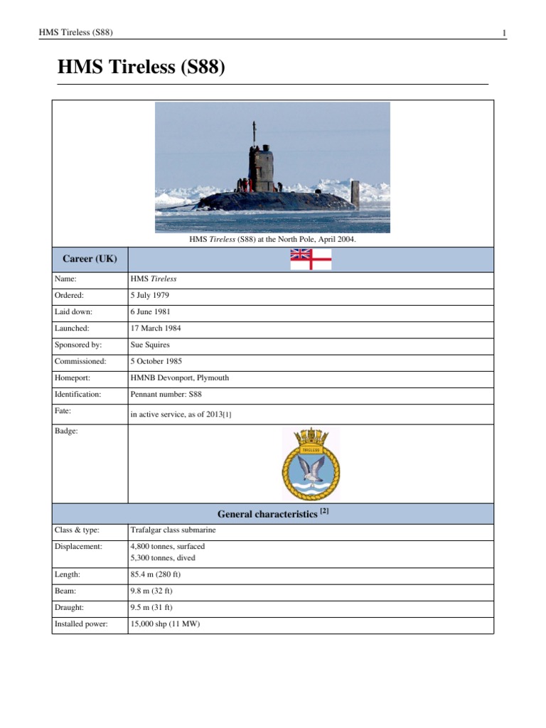 HMS Tireless (S88): Britain's Nuclear-Powered Submarine | PDF ...