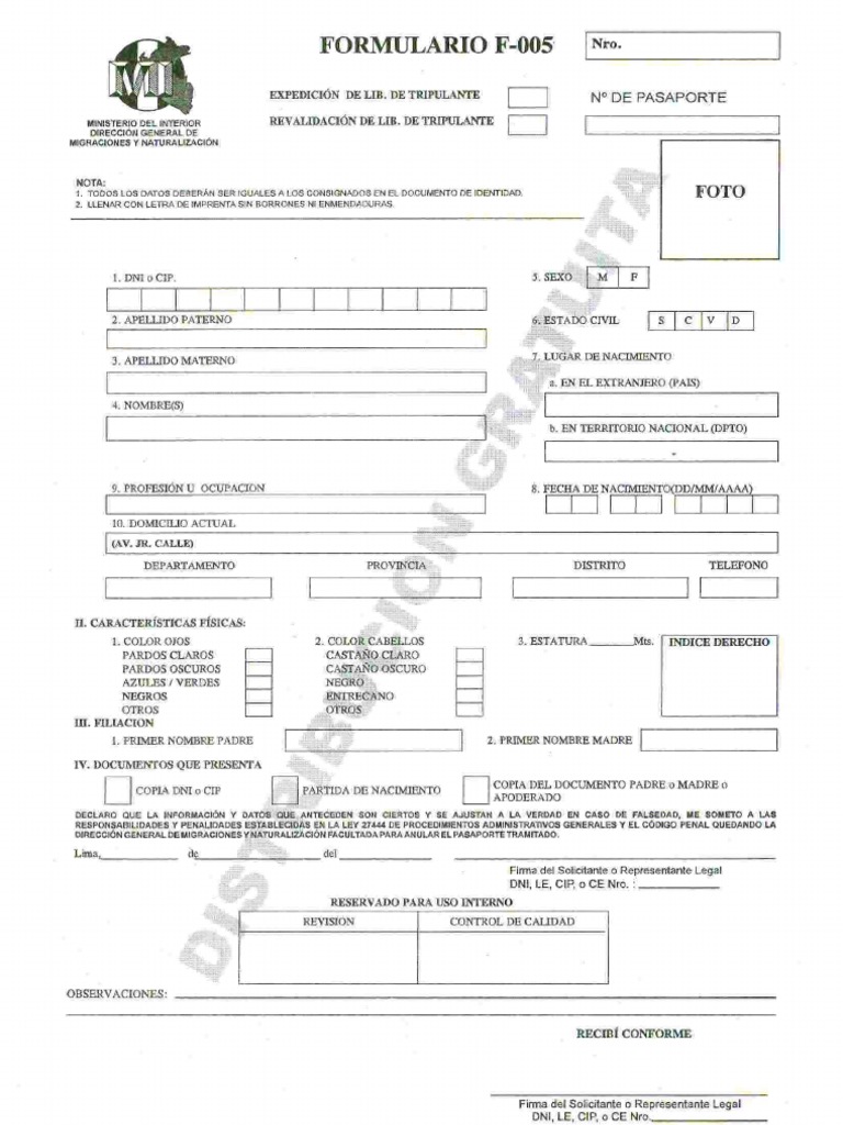 Formulario F-005 PDF | PDF