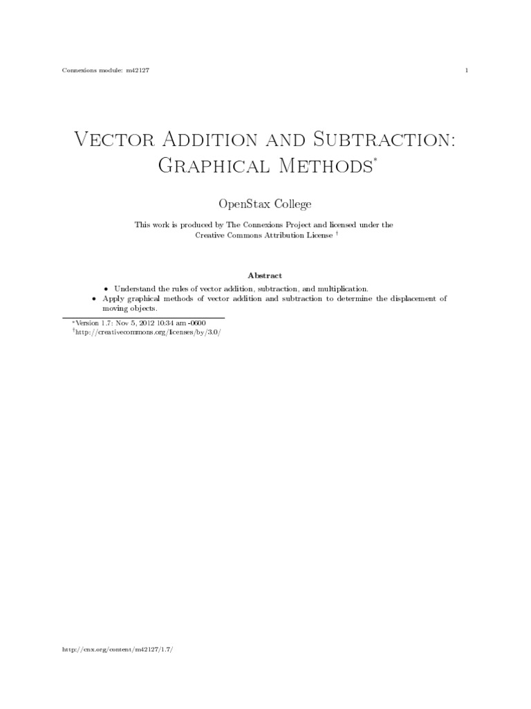 Vector Addition and Subtraction: Graphical Methods: Openstax College ...