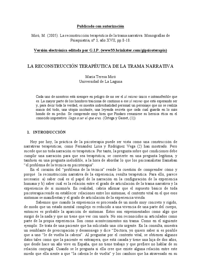 Reconstrucción de La Trama Narrativa | PDF | Teoría de apego | Psicoterapia