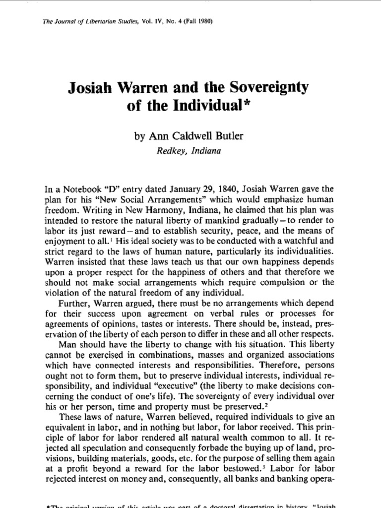 Josiah Warren and The Sovereignty of The Individual - Ann Caldwell ...