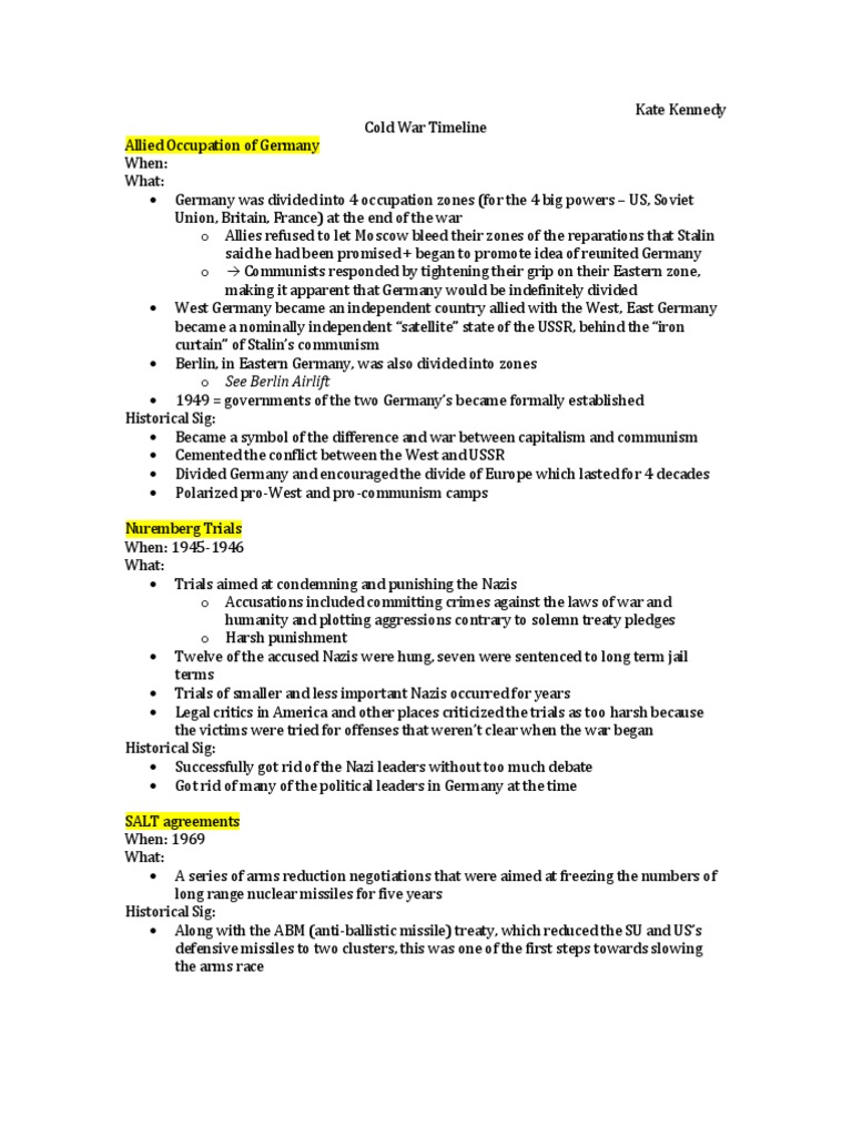 Cold War Timeline (APUSH) | PDF | Vietnam War | Cold War