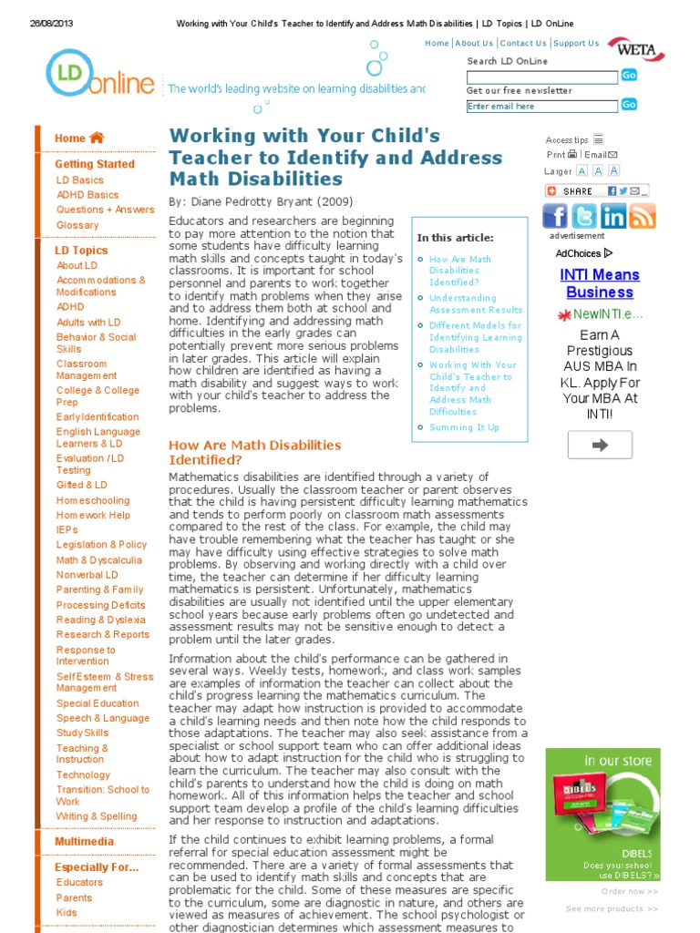 Working With Your Child's Teacher To Identify and Address Math ...