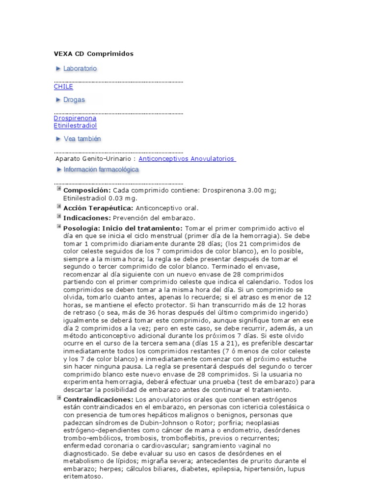 VEXA CD Comprimidos | PDF | Especialidades Medicas | Medicina CLINICA