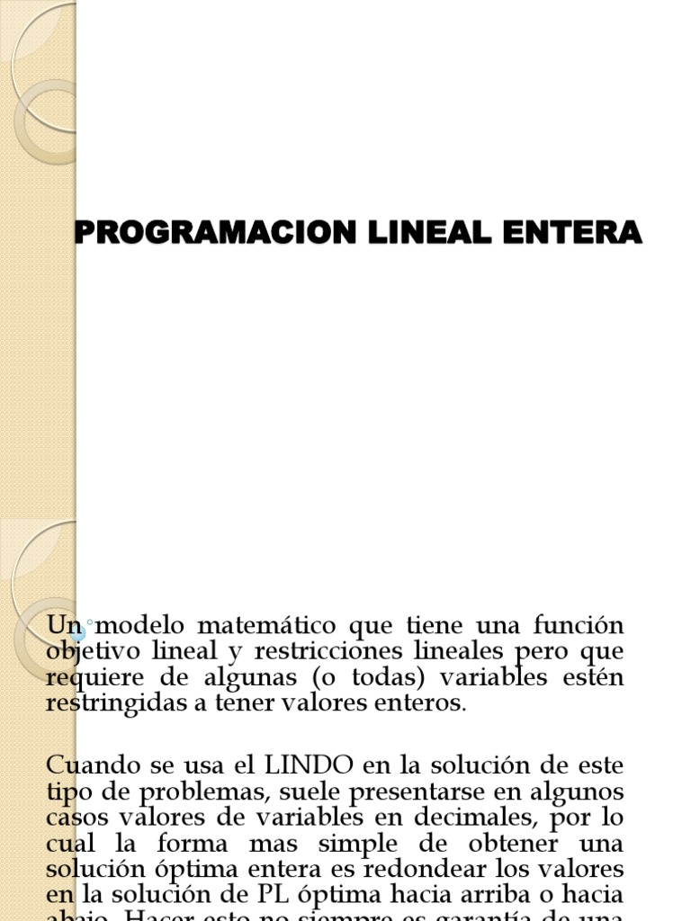 Programacion Lineal Entera | PDF | Programación lineal | Presupuesto