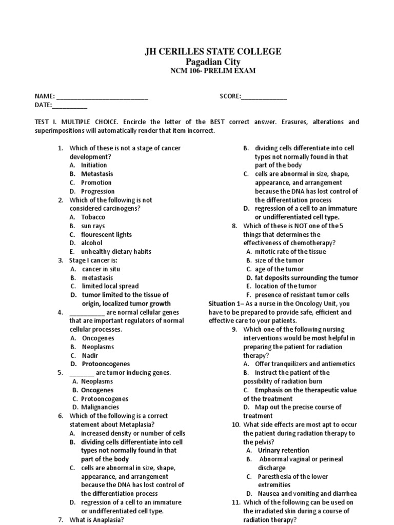 NCM 106 Midterm 2013 | PDF | Colorectal Cancer | Neoplasms