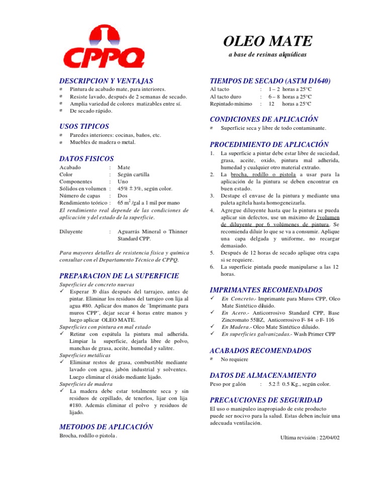 Format CPP OleoMate | PDF | Pintar | Química