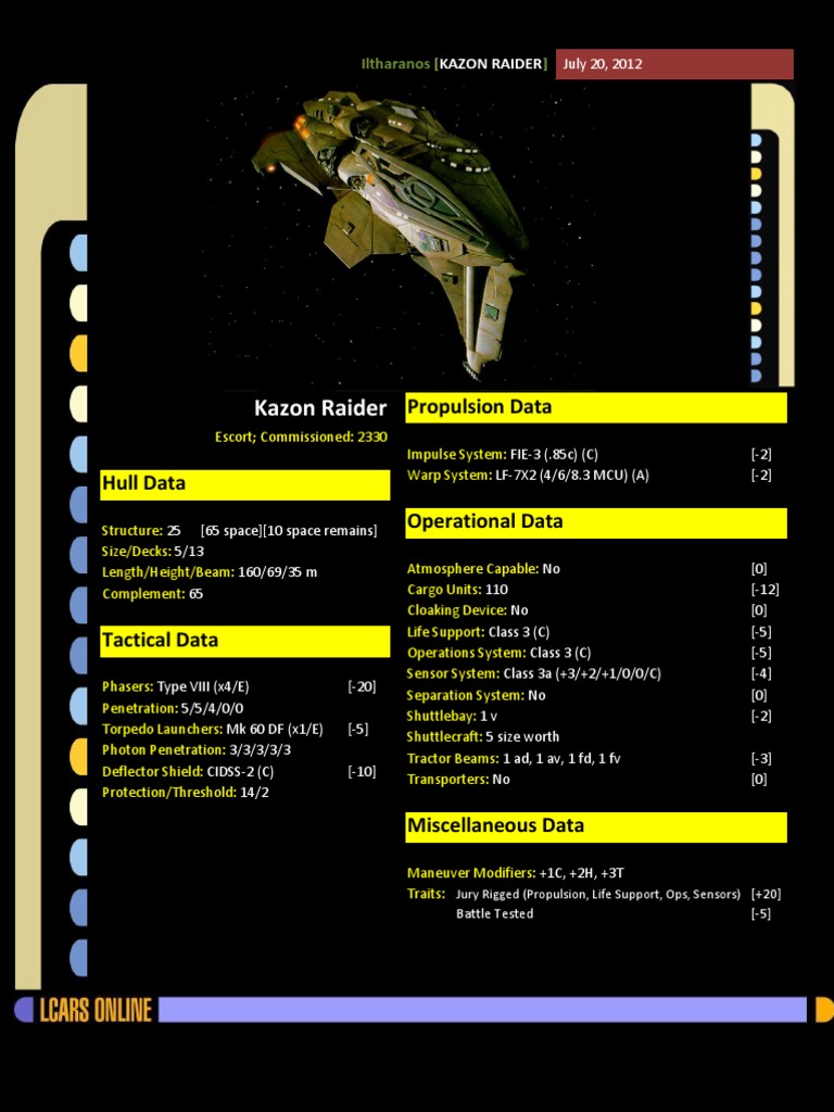 Kazon Raider: Propulsion Data | PDF | Uss Voyager (Star Trek) | Space Opera