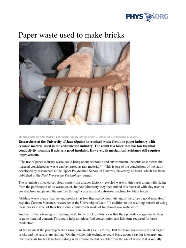 Paper Waste Used To Make Bricks | PDF | Brick | Paper