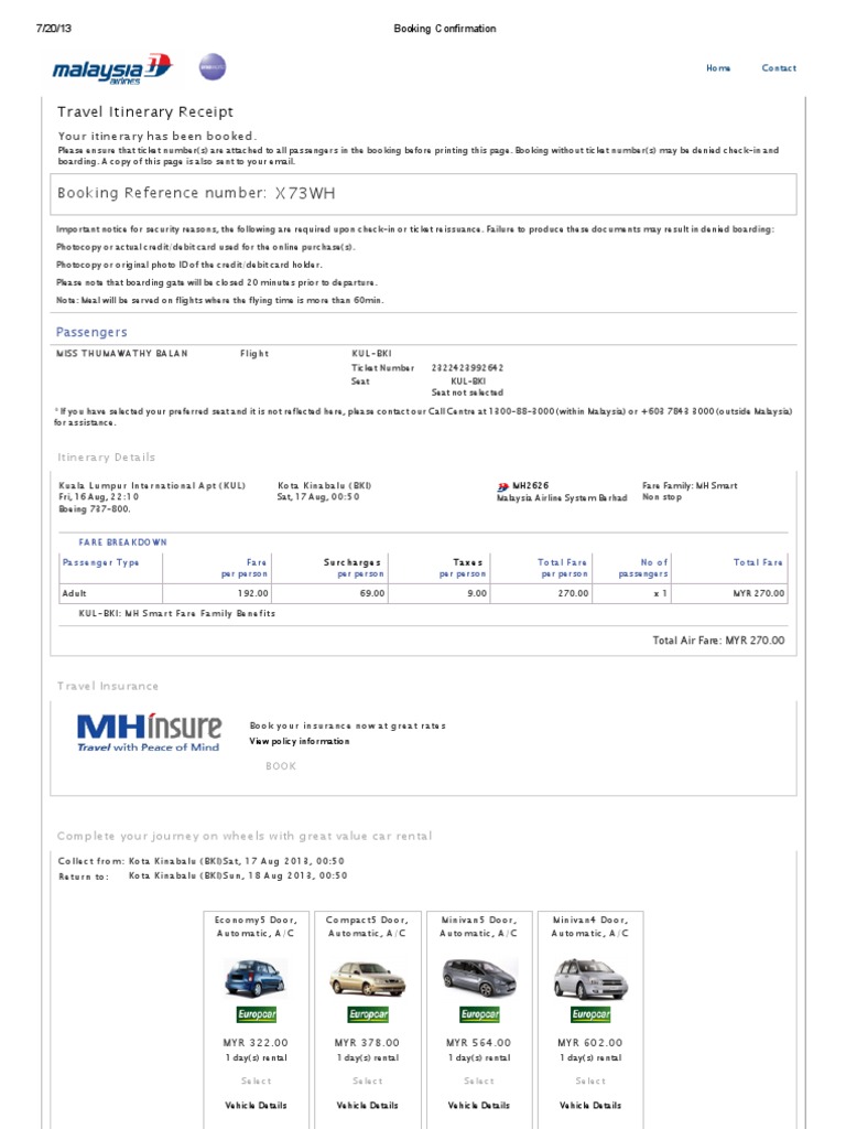 Booking Reference Number:: Travel Itinerary Receipt | PDF | Aviation ...