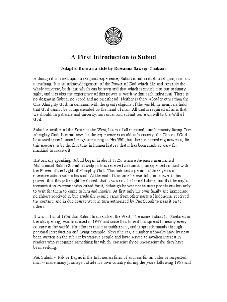 First Intro To Subud | PDF | Religious Faiths | Religious Behaviour And ...