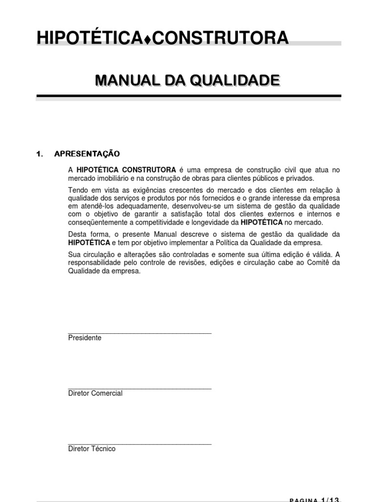 Modelo Manual Da Qualidade | PDF