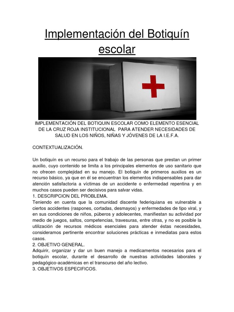 Implementación Del Botiquín Escolar | PDF | Primeros auxilios ...