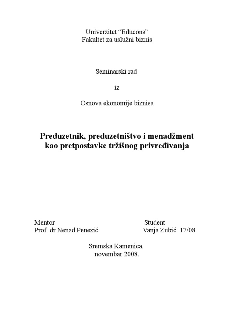 Seminarski Iz Osnova Ekonomije | PDF