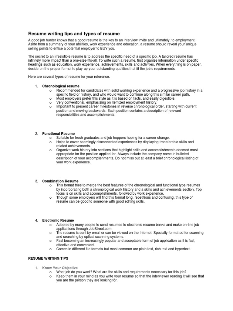 Resume Writing Tips and Types of Resume | PDF | Résumé | File Format