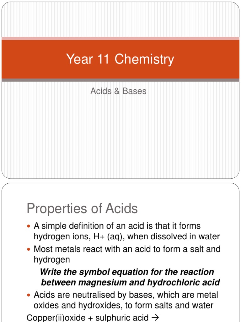 Year 11 Chemistry: Acids & Bases | PDF | Acid | Ph