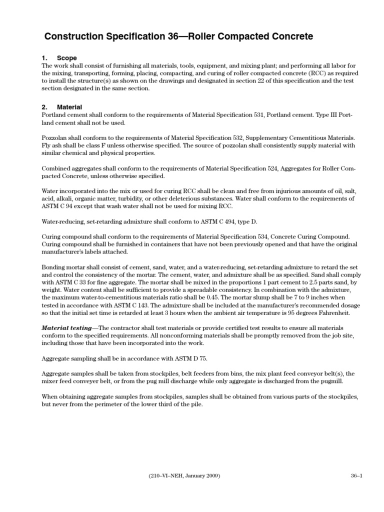 Construction Specification 36-Roller Compacted Concrete: 1. Scope | PDF
