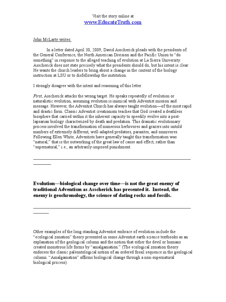 John McLarty Letter On Evolution in Reply Asscherick | PDF | Seventh ...