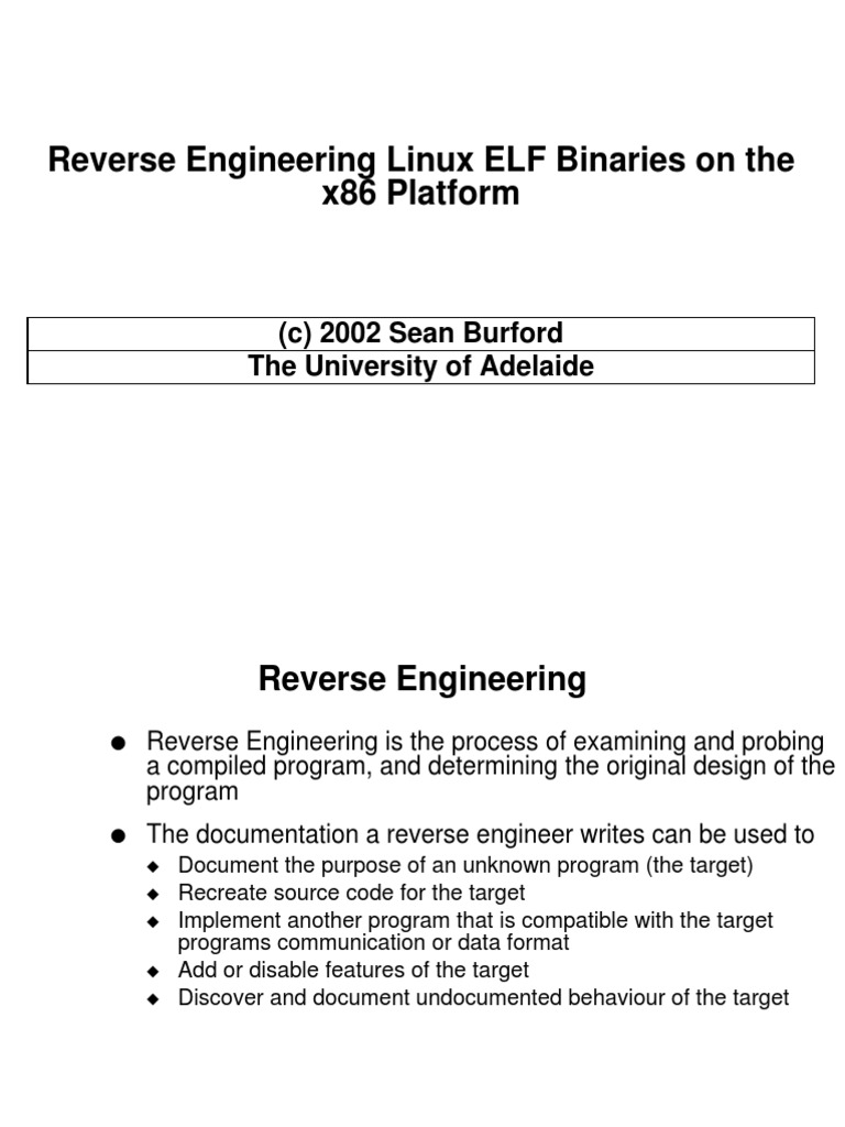 Reverse Engineering ELF Binaries on x86 | PDF