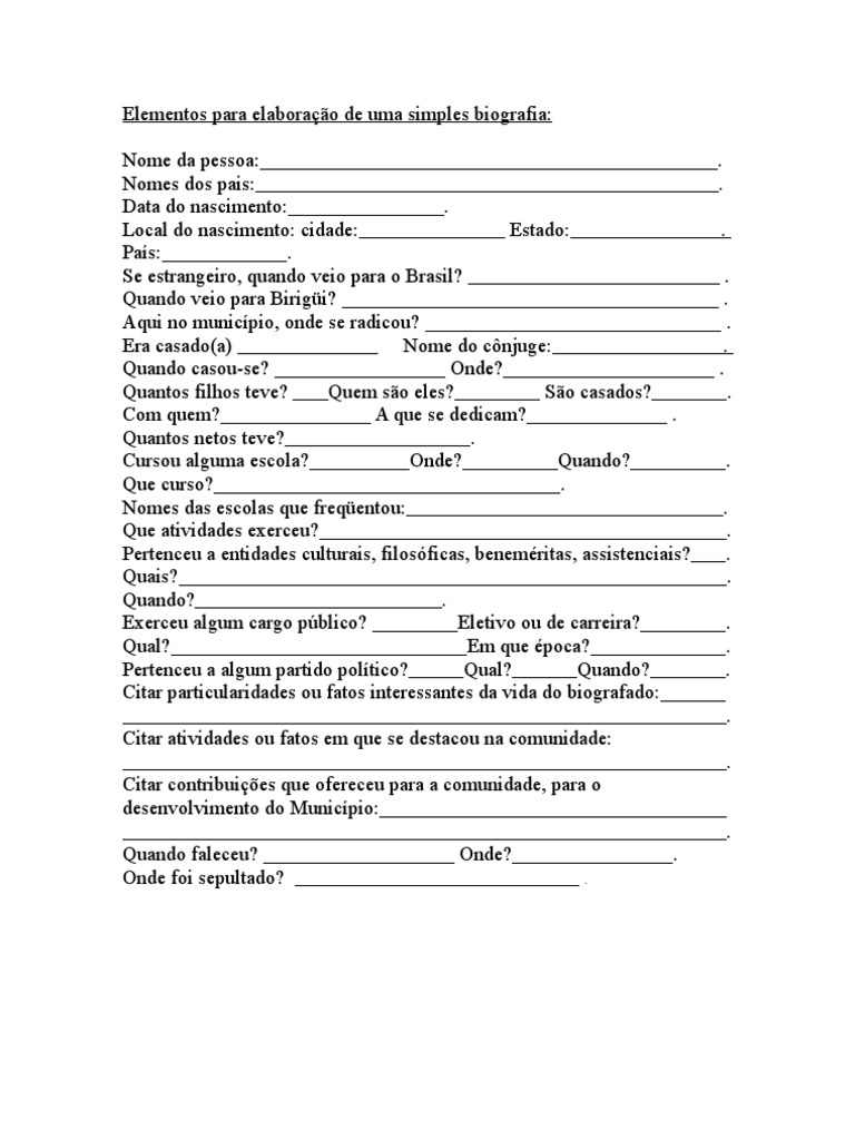 Modelo de Elementos de Biografia