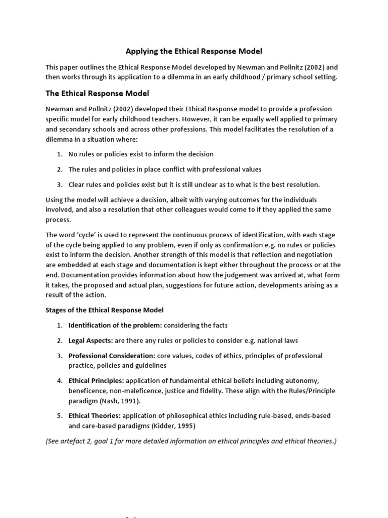 Applying The Ethical Response Model | PDF | Profession | Teachers