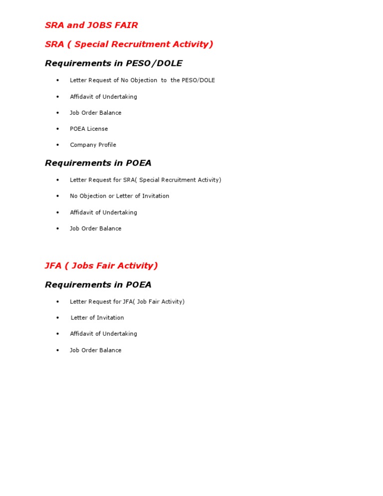 SRA and Job Fair Requirements Guide | PDF