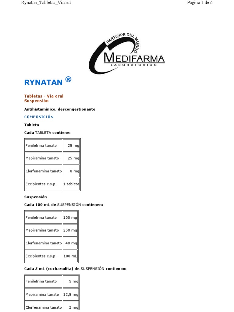 Rynatan | PDF | Especialidades Medicas | Farmacología