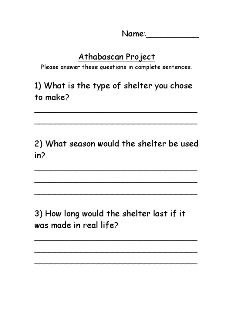 Athabascan Shelter Project Questions | PDF | Science & Mathematics