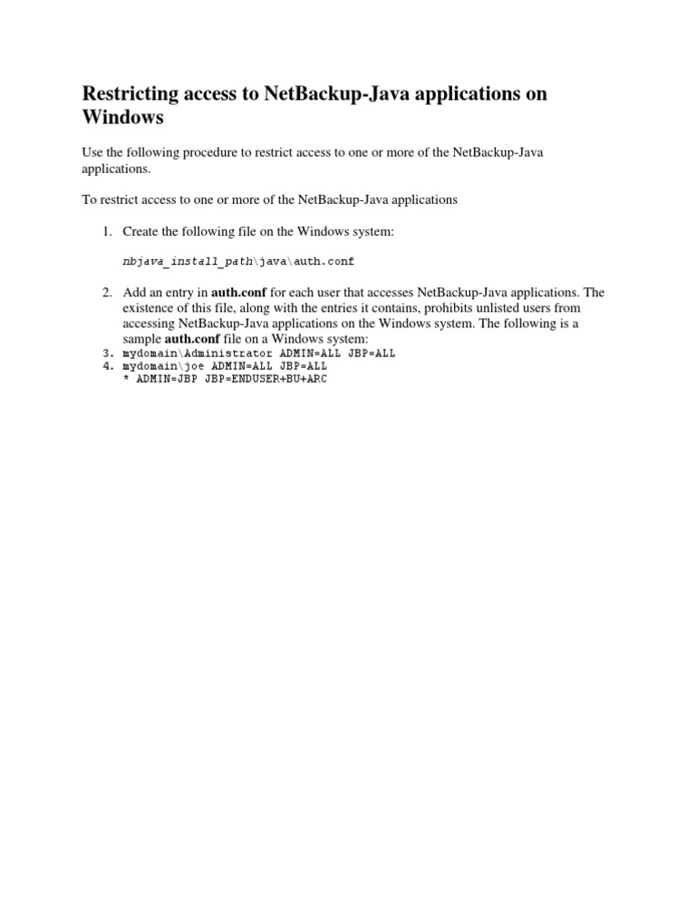 Restrict NetBackup-Java Access on Windows | PDF | Computers