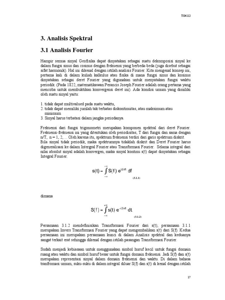 ANALISIS SPEKTRAL DAN TRANSFORMASI FOURIER | PDF