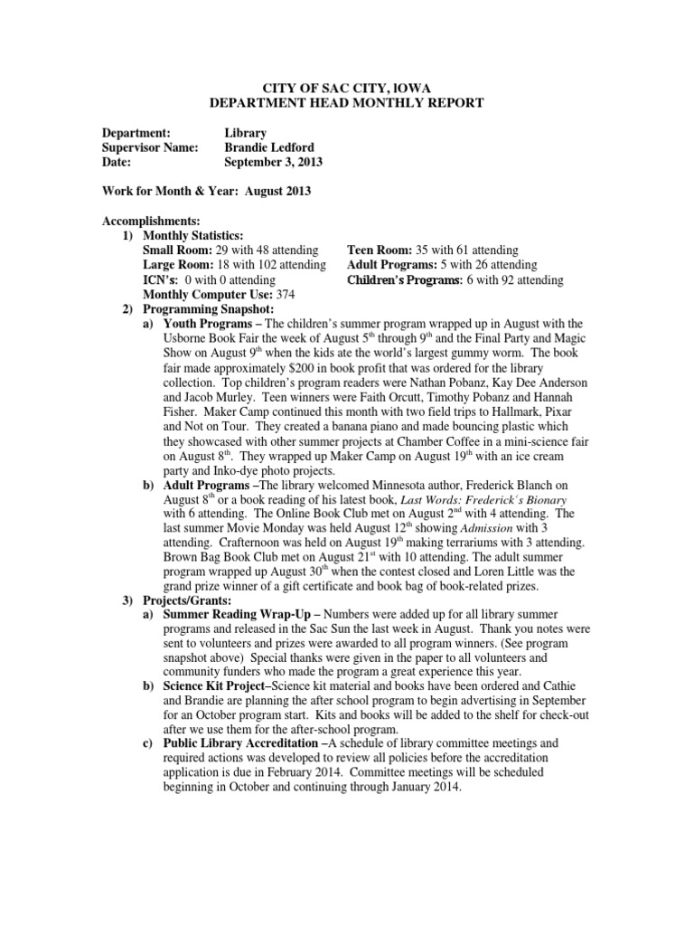 Sac City Library August Update | PDF | Libraries | Patient Protection ...