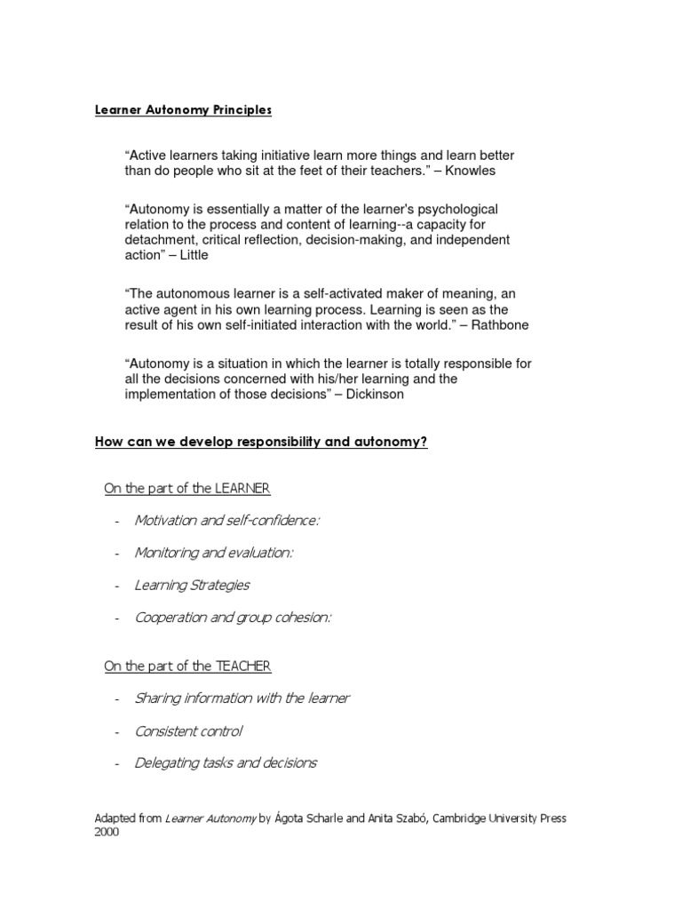 Learner Autonomy and Self Assessment Guidelines | PDF | Autonomy | Learning