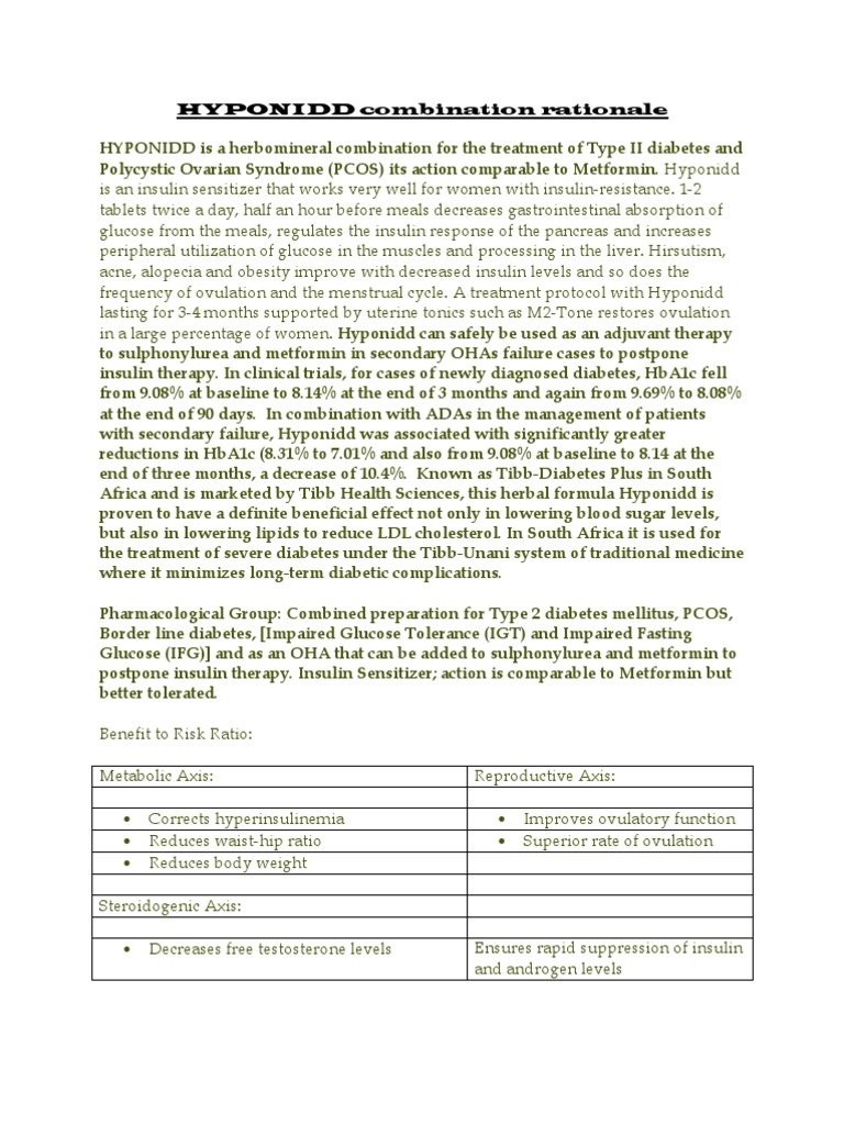 Hyponidd Combination Rationale 2013 REV1 | PDF | Diabetes Mellitus Type ...