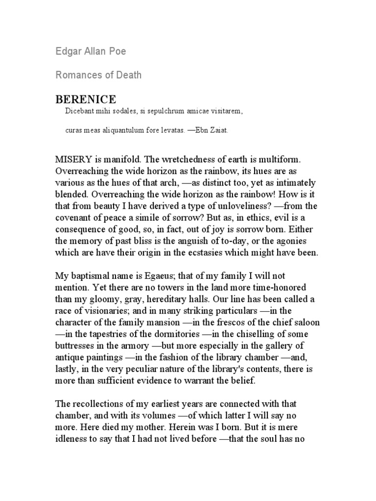 Berenice by Edgar Allan Poe | PDF